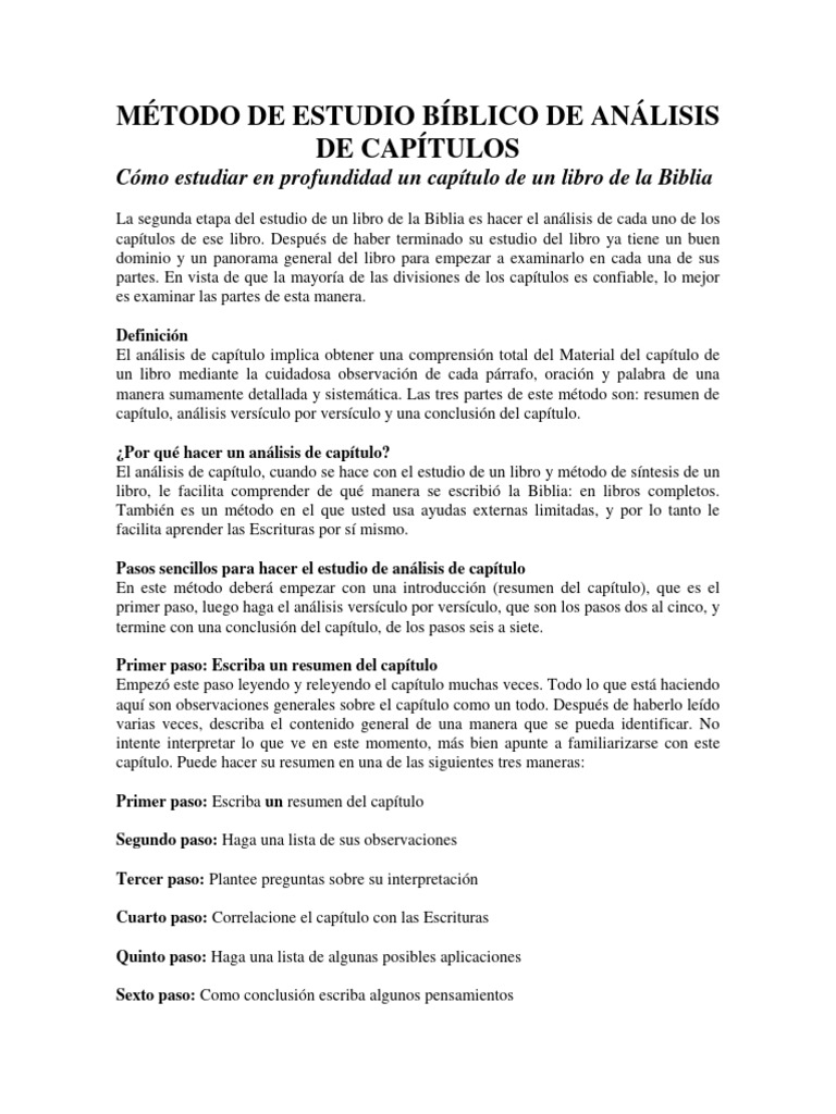 Método De Estudio Bíblico De Análisis De Capítulos Pdf Biblia