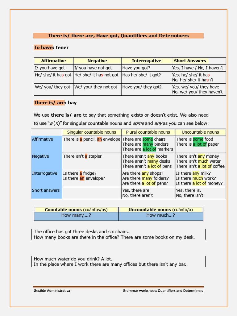 Tarea 6. Quantifiers and Determiners | PDF | Grammatical Number | Noun