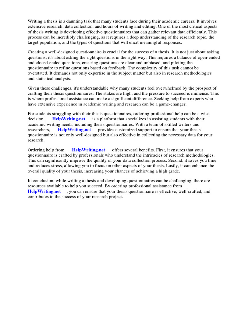 Examples of Thesis Questionnaires | PDF | Survey Methodology | Thesis