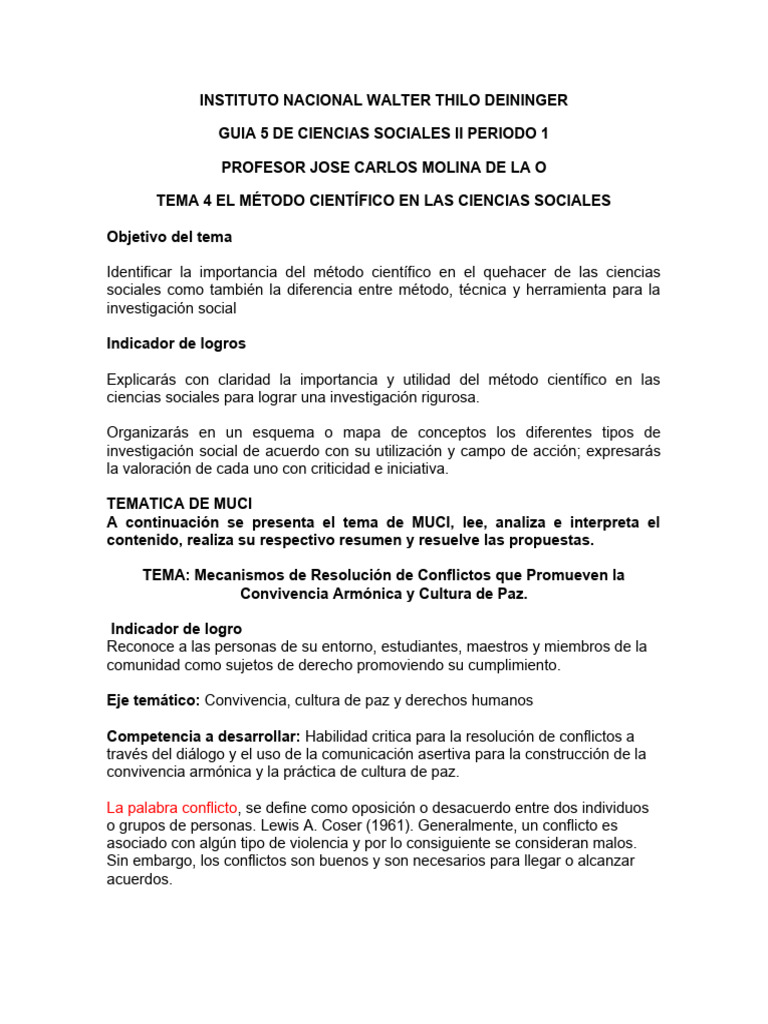 Guia 5-Sociales Ii-Tema 4 - Peri 1 Met. Cientif. | PDF | Conflicto ...