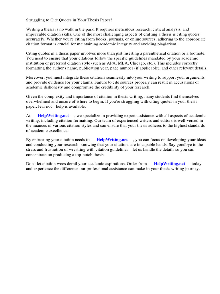 How To Cite A Quote in A Thesis Paper | PDF | Citation | Apa Style