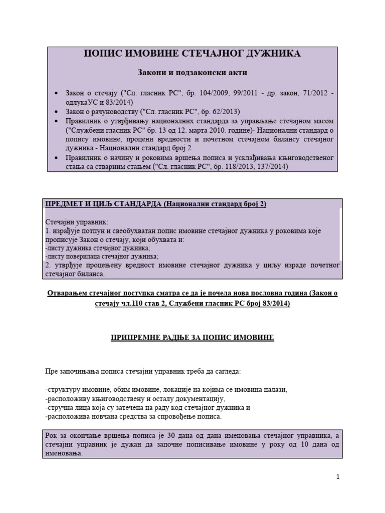 Popis Imovine Stecajnog Duznika Sinisa Aleksandric | PDF