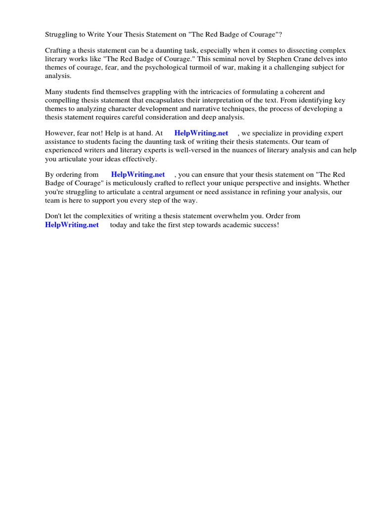 Thesis Statement Red Badge Courage | PDF | The Red Badge Of Courage ...