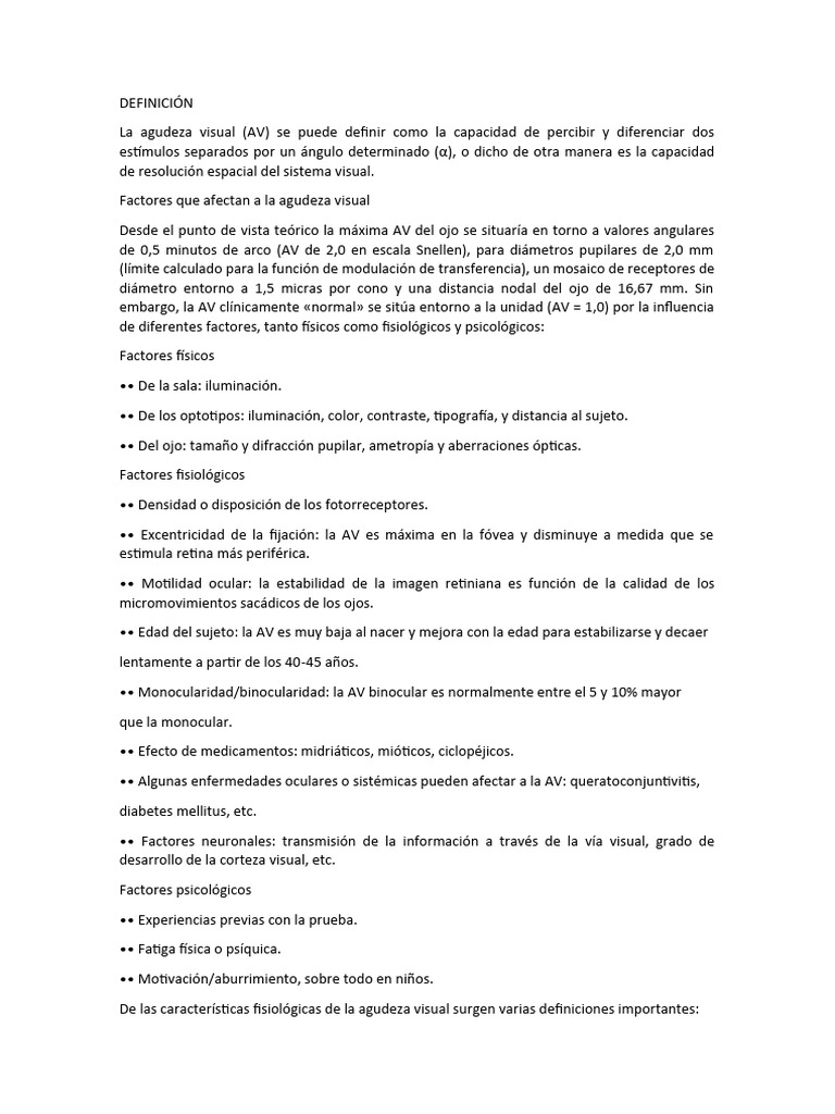 Definición de Agudeza Visual | PDF | Percepción visual | Ojo