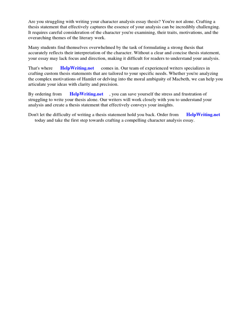 Crafting Character Analysis Thesis Statements | PDF