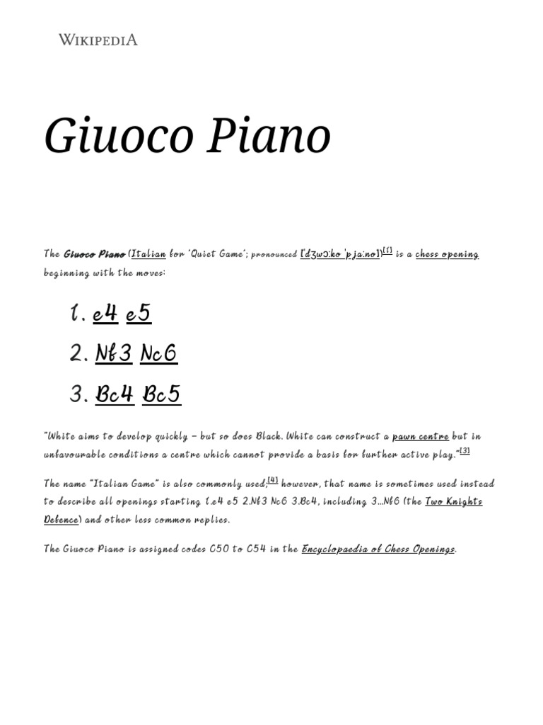 Giuoco Piano - Wikipedia | PDF | Competitive Games | Chess Openings