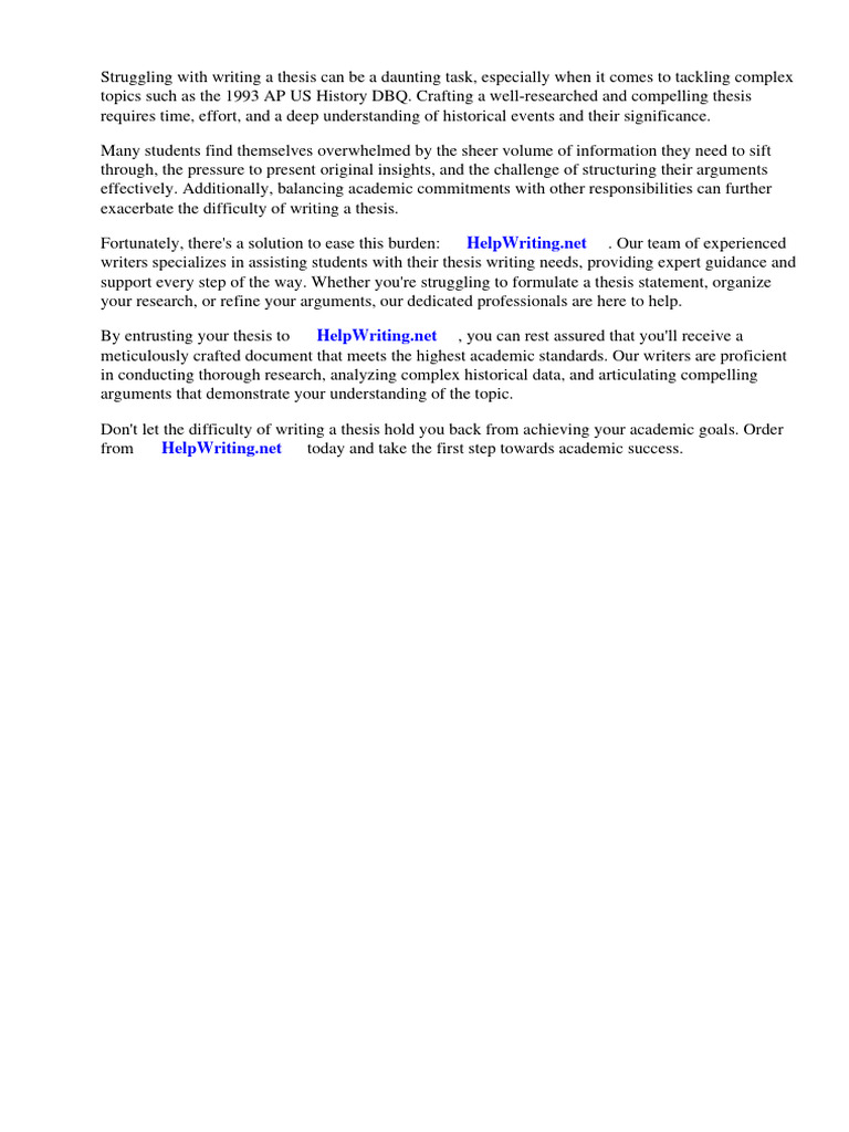 1993 AP Us History DBQ Thesis | PDF | Essays | Thesis