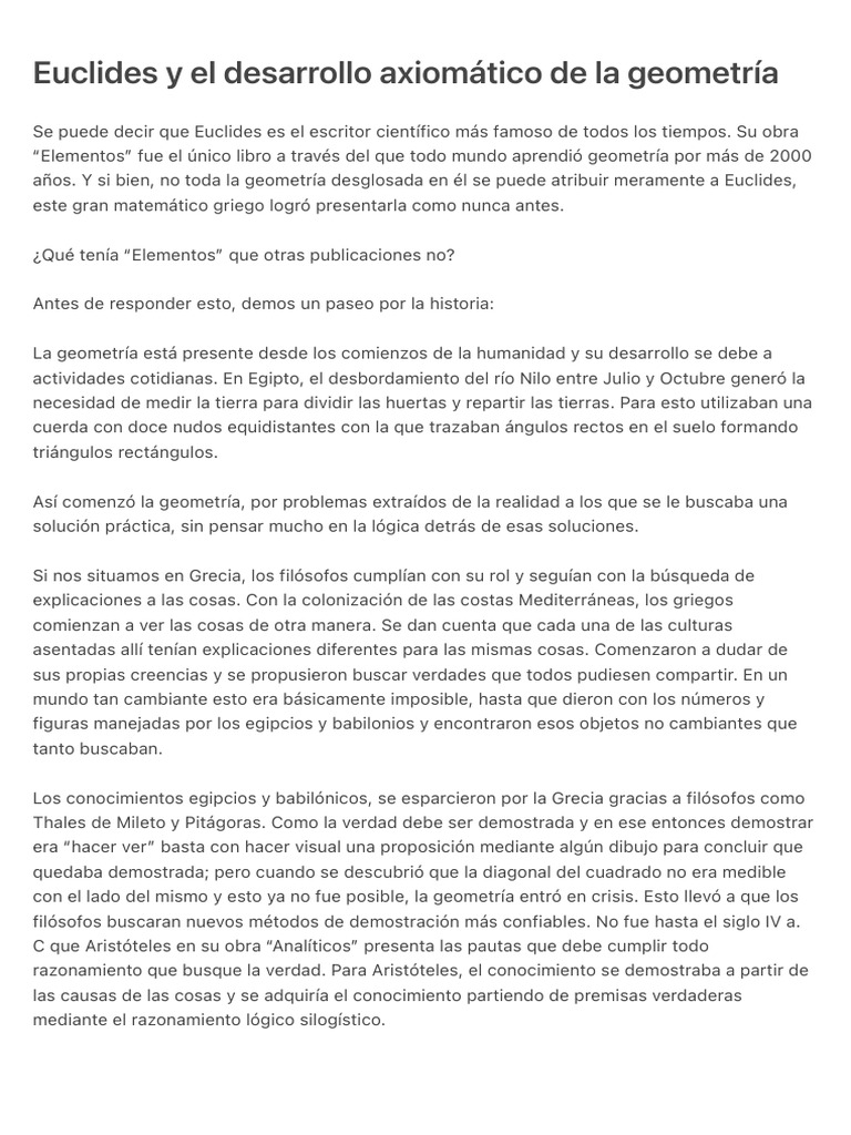 Euclides y El Desarrollo Axiomático de La Geometría | PDF | Geometría ...