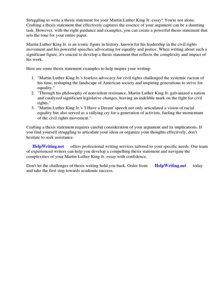 Thesis Statement Examples For Martin Luther King JR | PDF | Martin Luther King Jr. | Human Rights