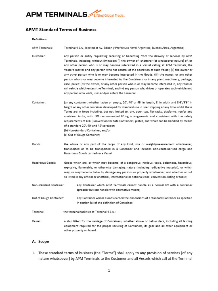 terms-of-business-apm-terminals-buenos-aires | PDF | Legal Liability ...