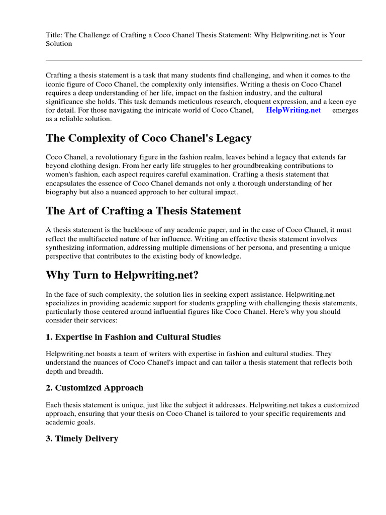 Coco Chanel Thesis Statement | Download Free PDF | Fashion | Brand