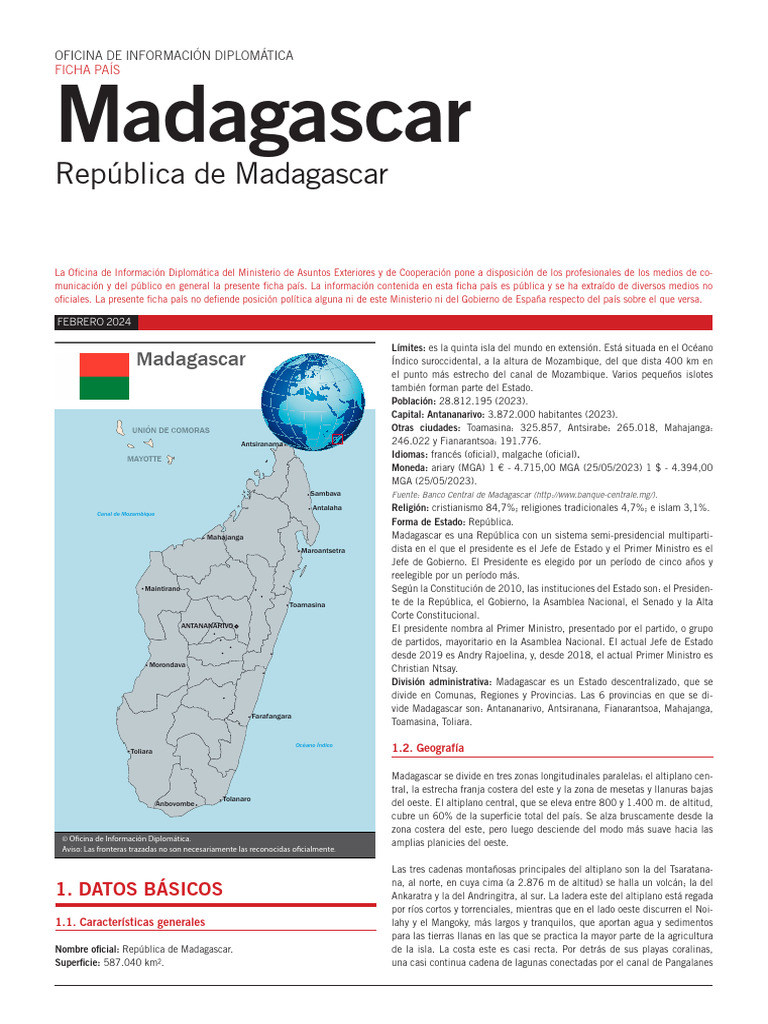 Madagascar Ficha Pais | PDF | Madagascar | Ministerio (Departamento de ...
