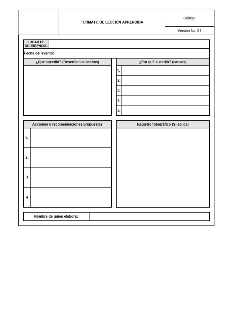 Formato de Lección Aprendida | PDF