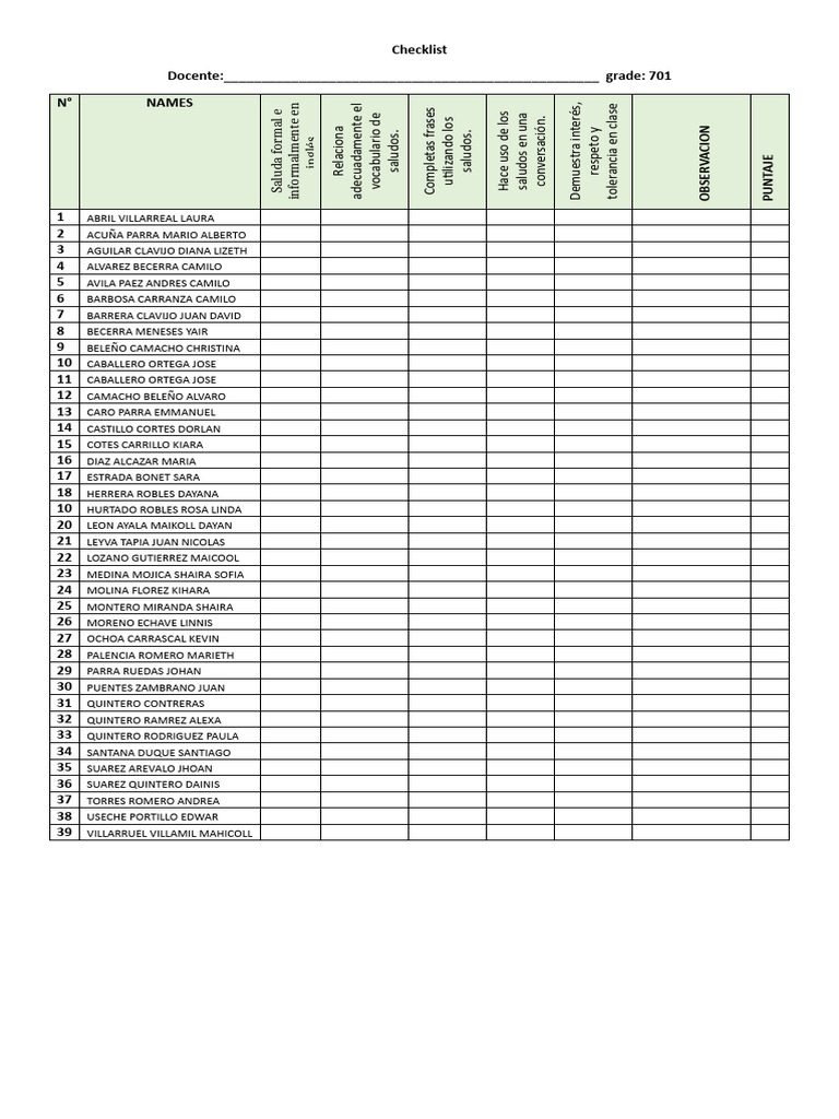 Checklist 7° | PDF | Sintaxis | Morfología Lingüística