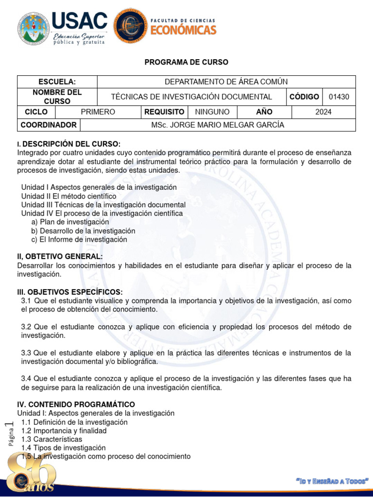 Programa de Curso 2024 - 240110 - 133522 | PDF