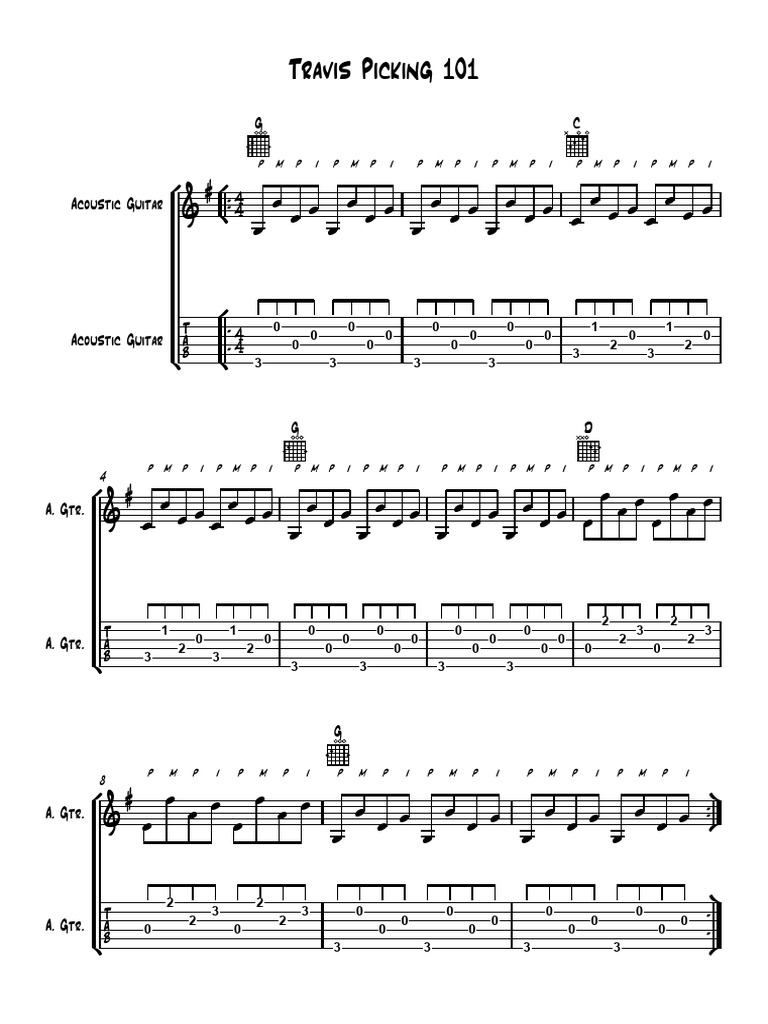 Travis Picking Techniques for Guitar | PDF | String Instruments ...