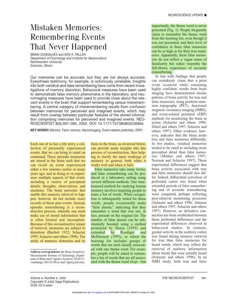 Neuroscientist | PDF | Memory | Recall (Memory)