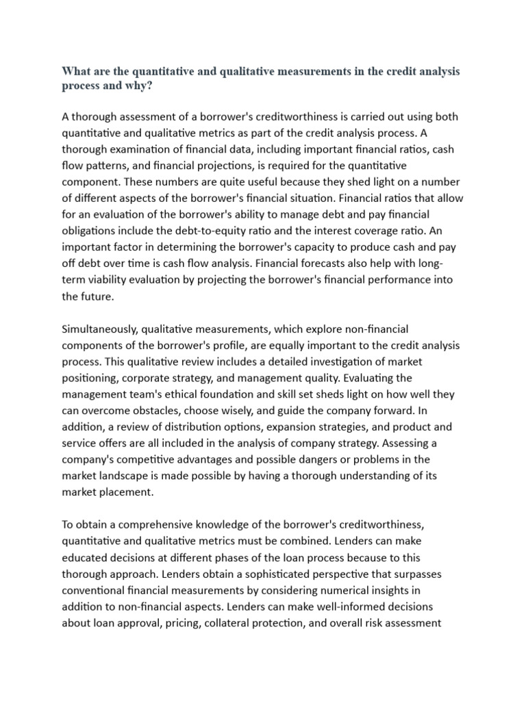 Credit Analysis: Quantitative vs. Qualitative Metrics | PDF