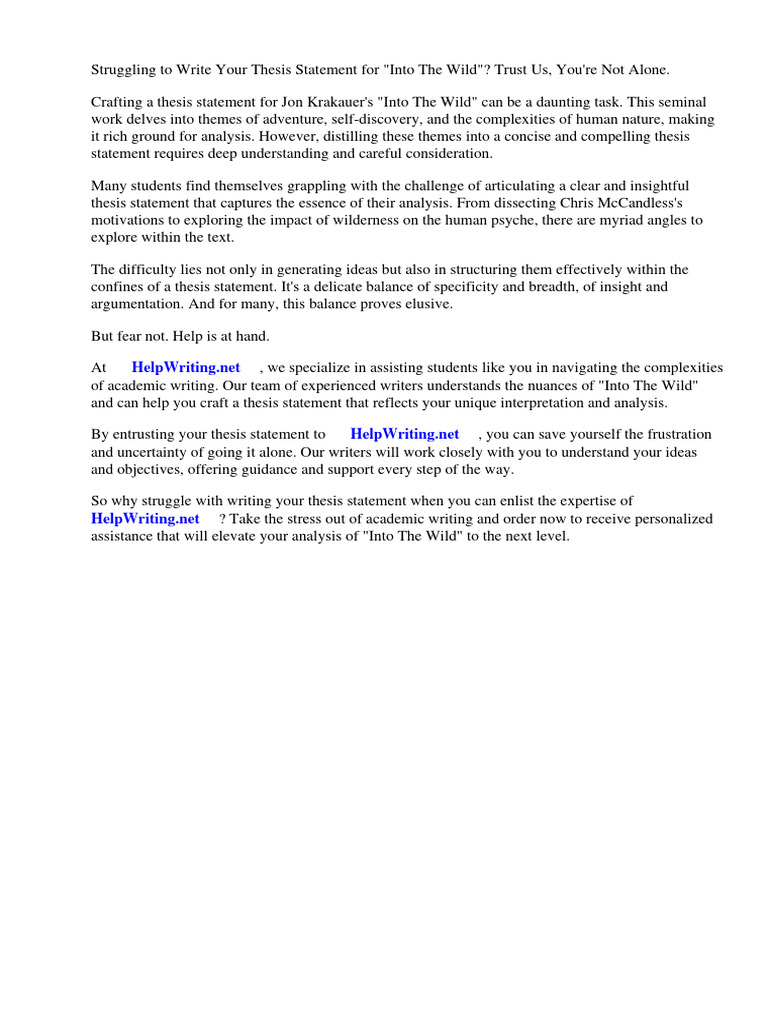 Into The Wild Thesis Statement | PDF | Essays | Homer