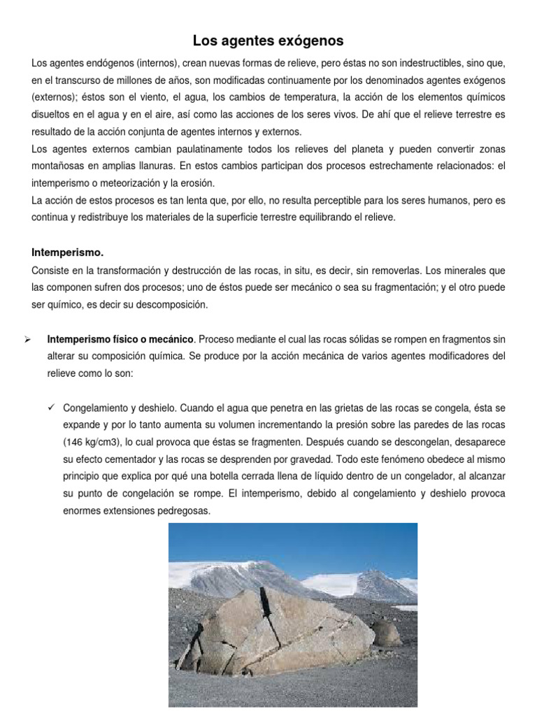 Los Agentes Exógenos | PDF | Meteorización | Roca (geología)