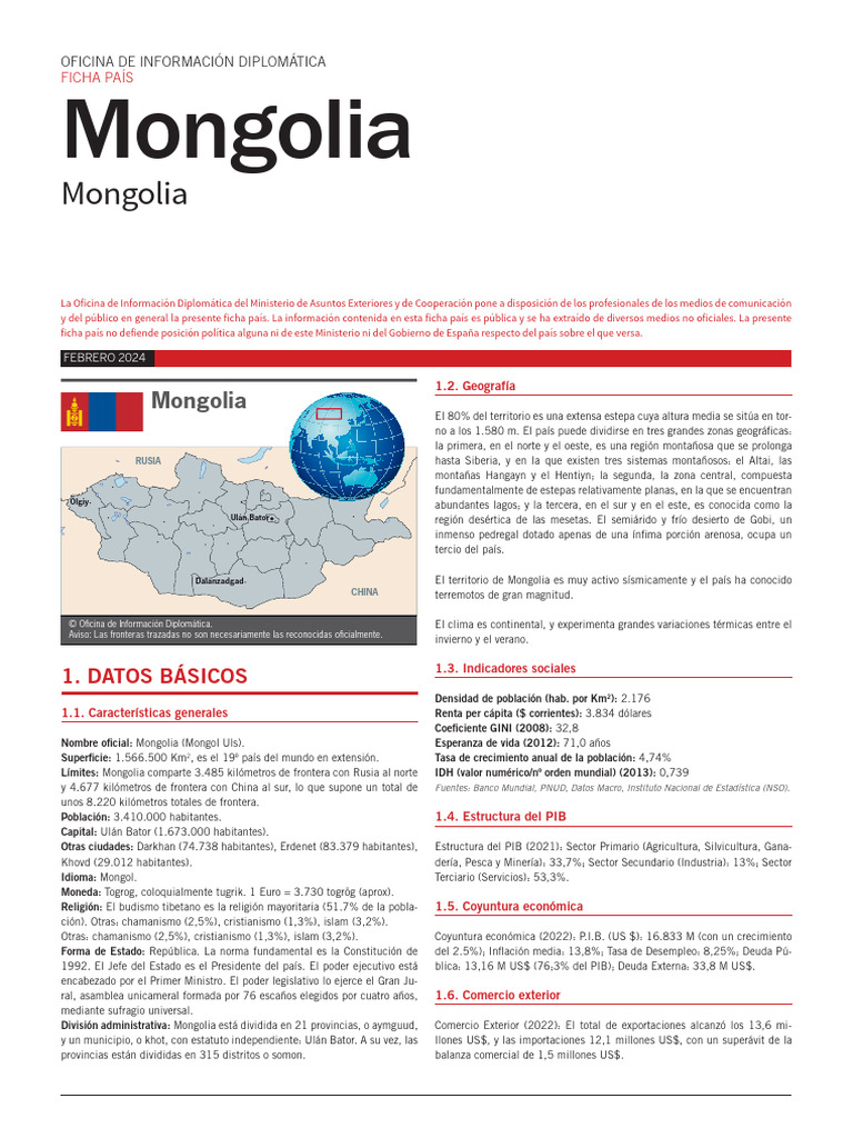 Mongolia - Ficha Pais | PDF | Mongolia