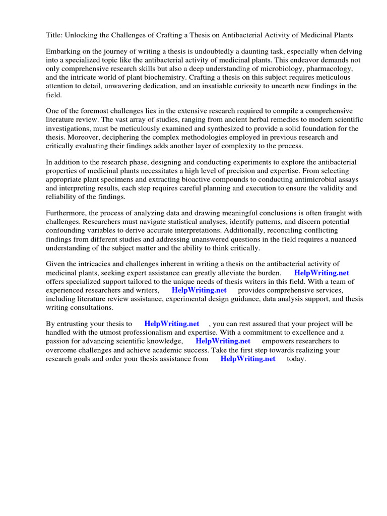 Thesis on Antibacterial Activity of Medicinal Plants | PDF ...