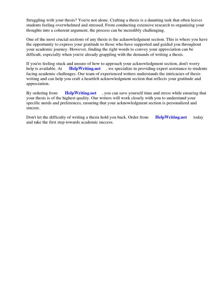 Acknowledgement in Thesis Sample Inspiration | PDF | Thesis | Gratitude