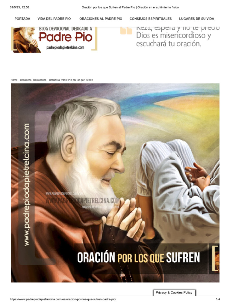 Oración por los que Sufren al Padre Pío _ Oración en el sufrimiento físico | PDF | Oración ...