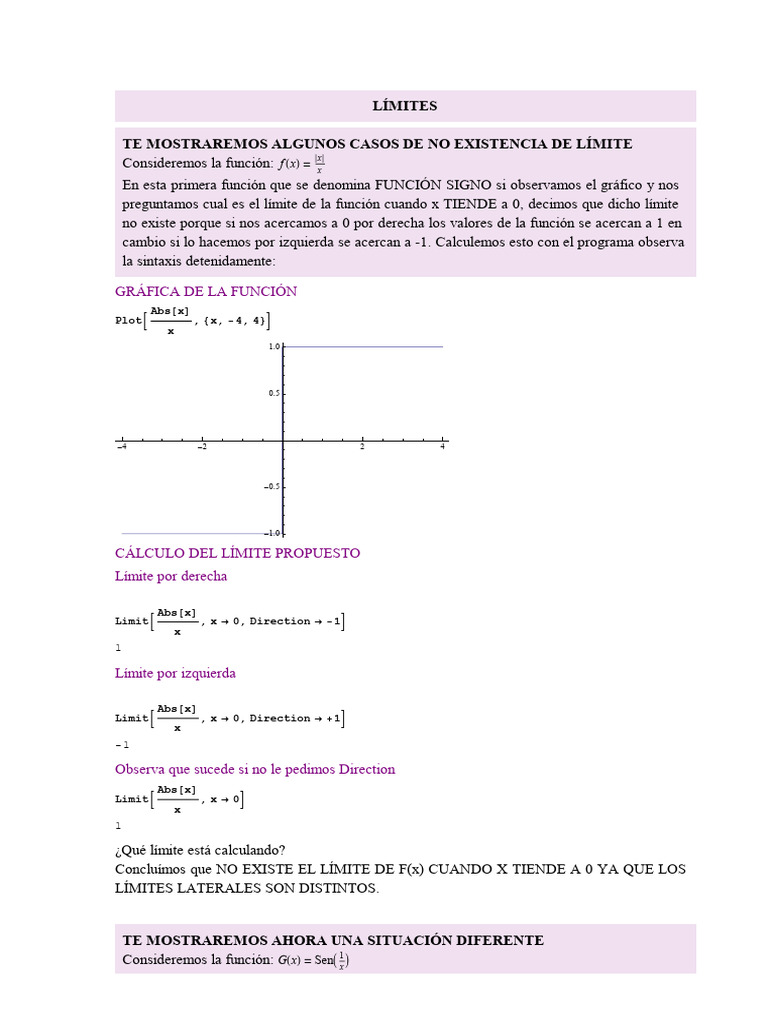 Funciones Con Limites en 0 Con Distintas Situaciones y Limites Con El ...