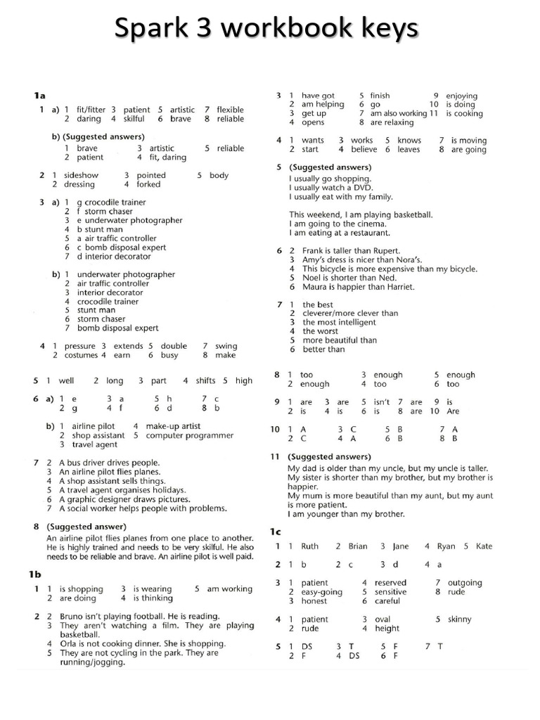 Spark 3 Workbook Answer Keys | PDF