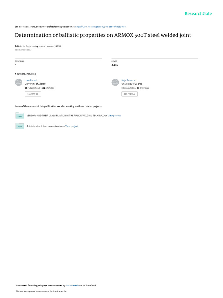 Determination of Ballistic Properties On ARMOX 500 | PDF | Construction ...