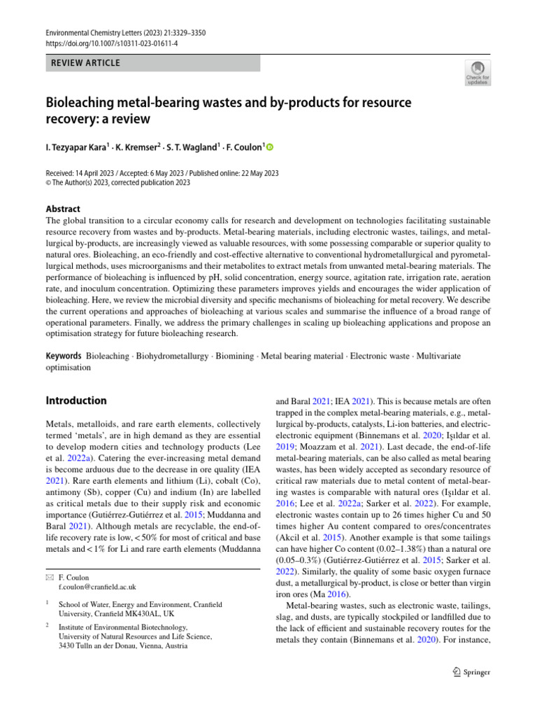 Bioleaching Metal Bearing Wastes and by Products For Resource | PDF