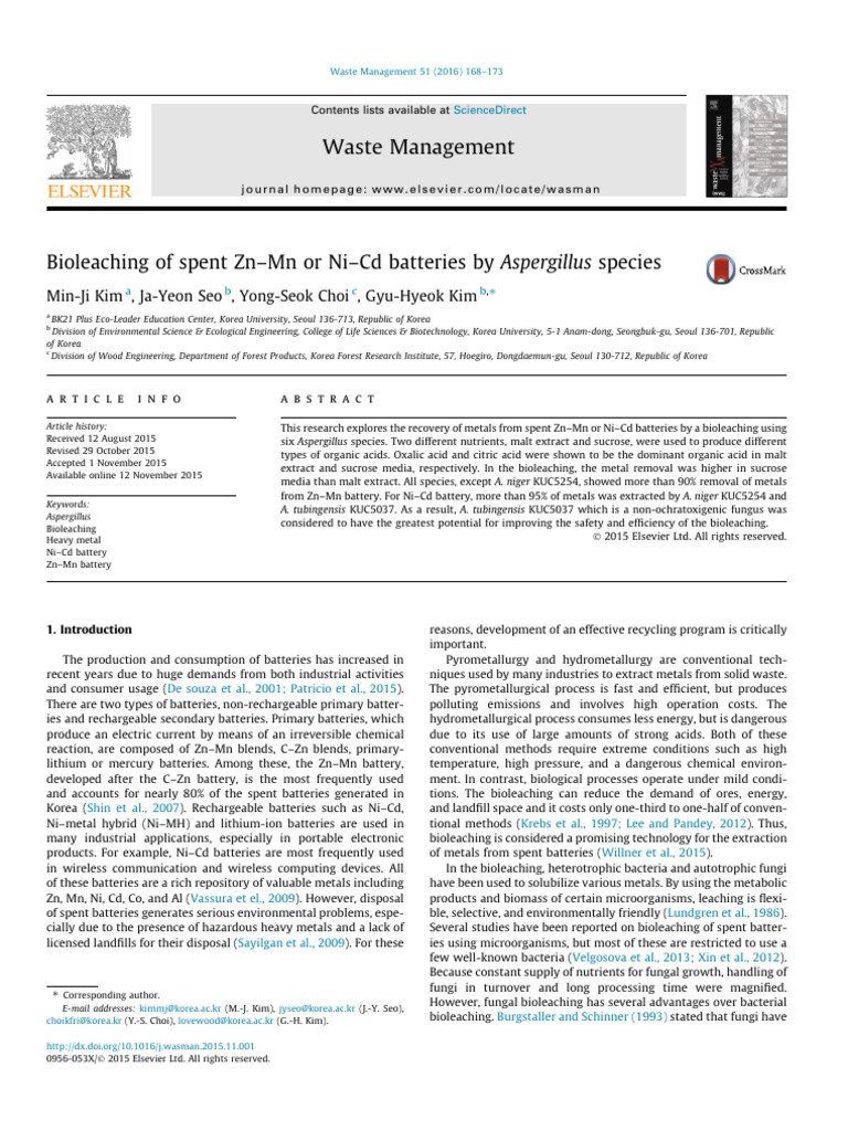 Bioleaching of Spent ZN-MN or Ni-Cd Batteries by Aspergillus Species ...