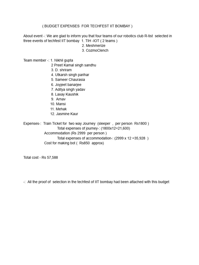 Budget Expenses For Techfest Iit Bombay | PDF | Computers | Technology & Engineering
