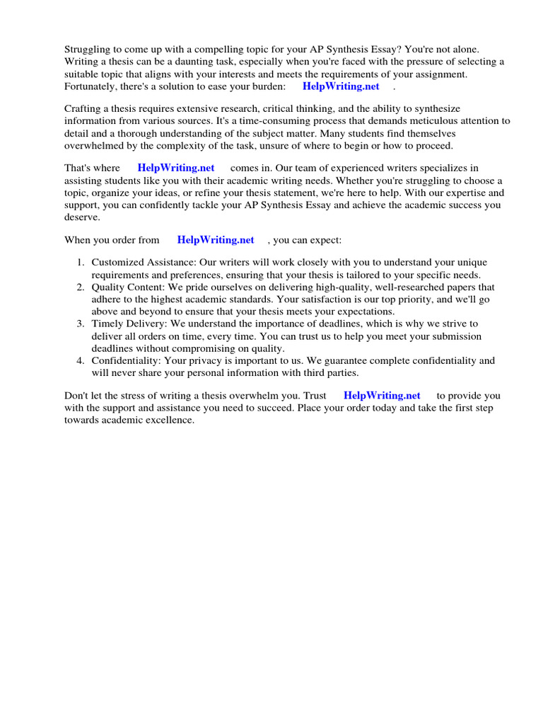 AP Synthesis Essay Topics | PDF | Essays | Thesis