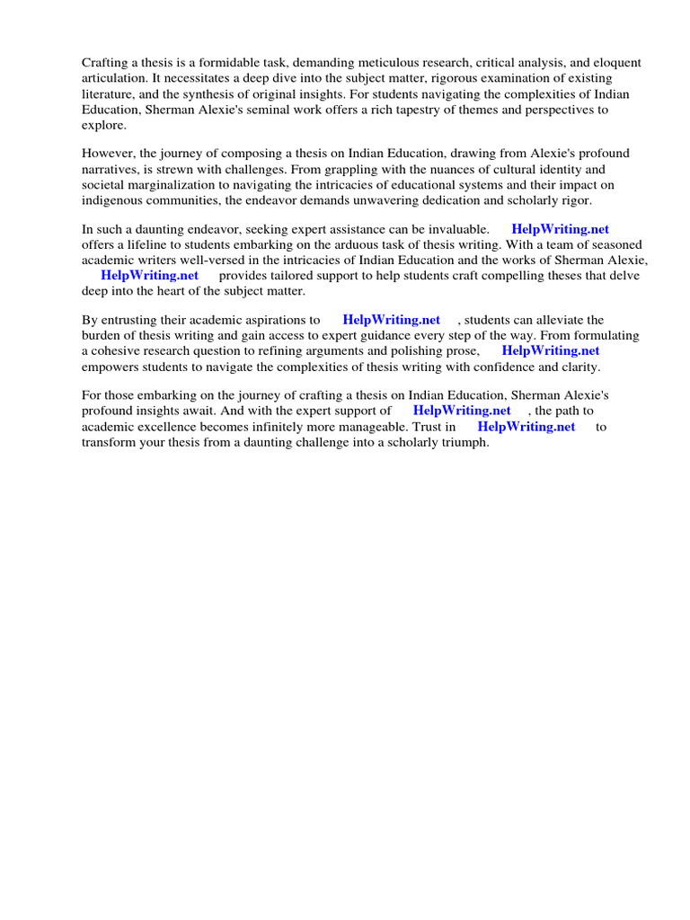 Indian Education Sherman Alexie Thesis | PDF | Native Americans In The ...