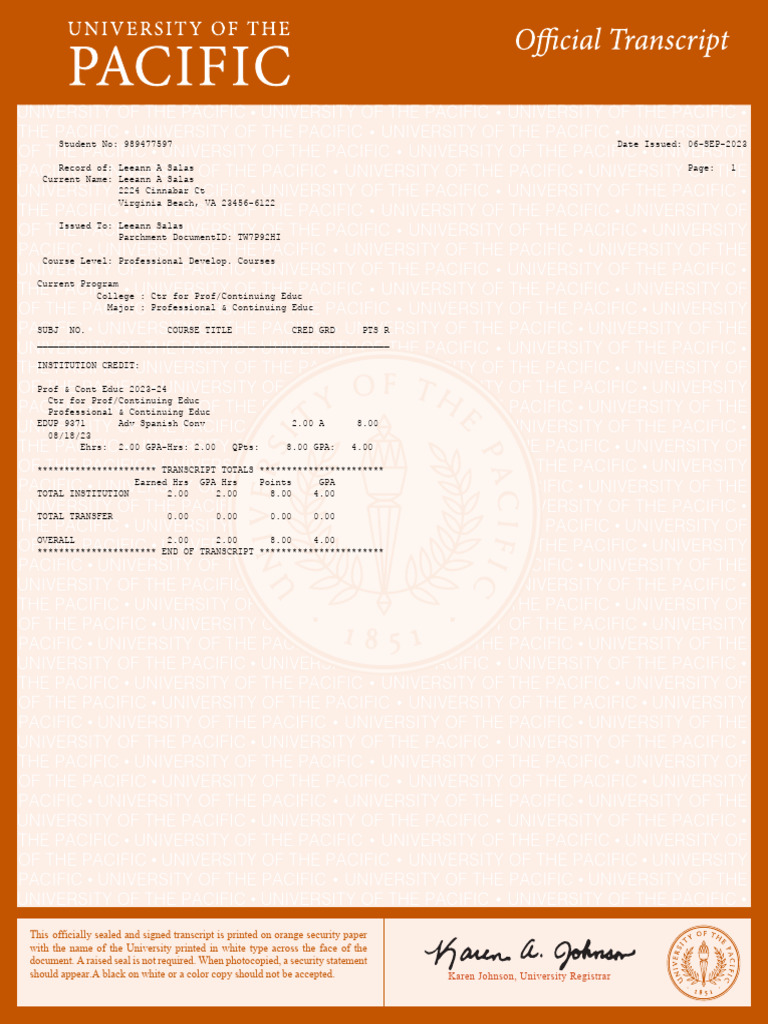 Salas University of Pacific Transcript 2023-24 | Download Free PDF ...