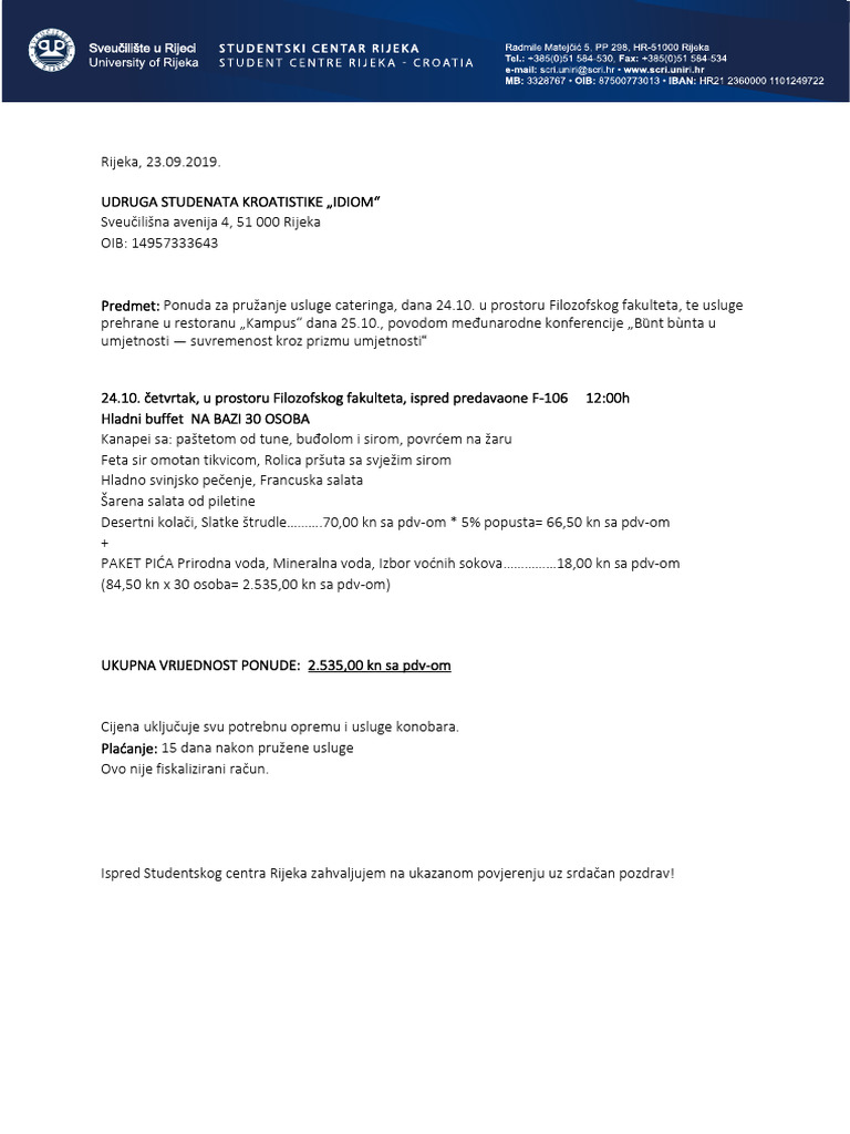 Catering Ponuda | PDF