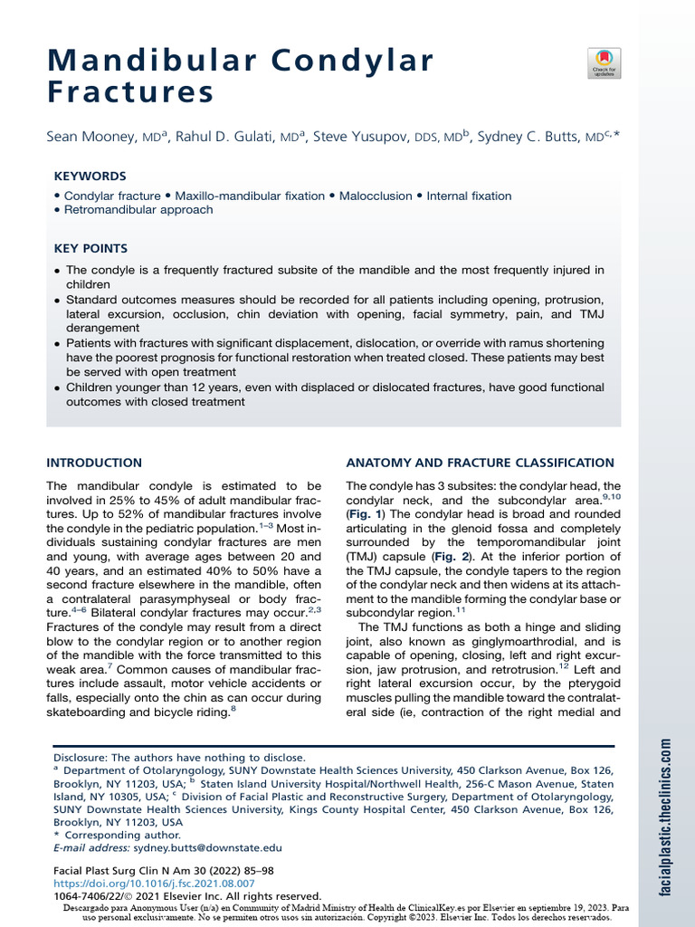 Mandibular Condylar Fractures | PDF | Human Anatomy | Human Head And Neck