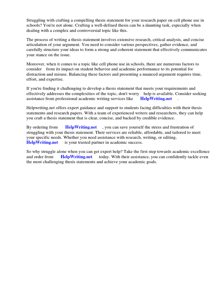 Thesis Statement For Cell Phone Use in School | PDF | Mobile Phones ...