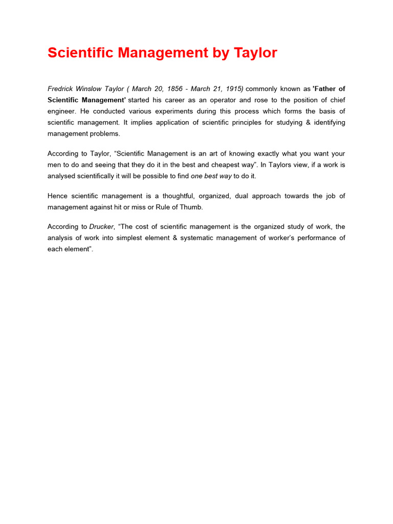 Principles of Scientific Management | PDF