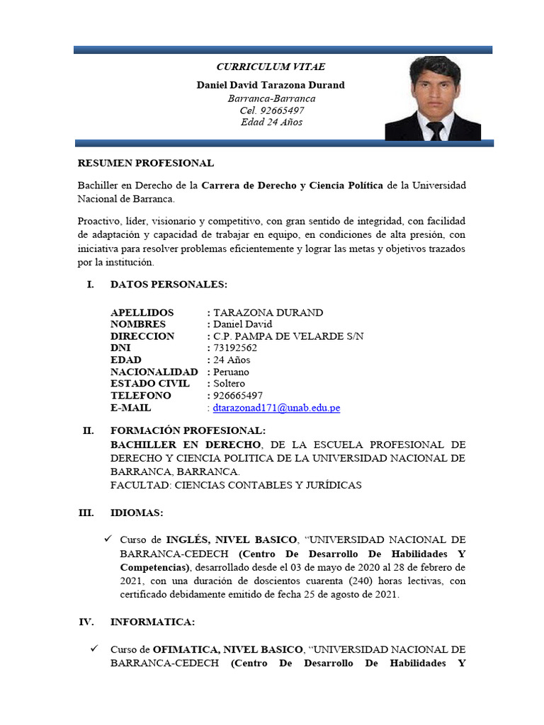 Daniel Tarazona Durand-Cv | PDF | Derecho