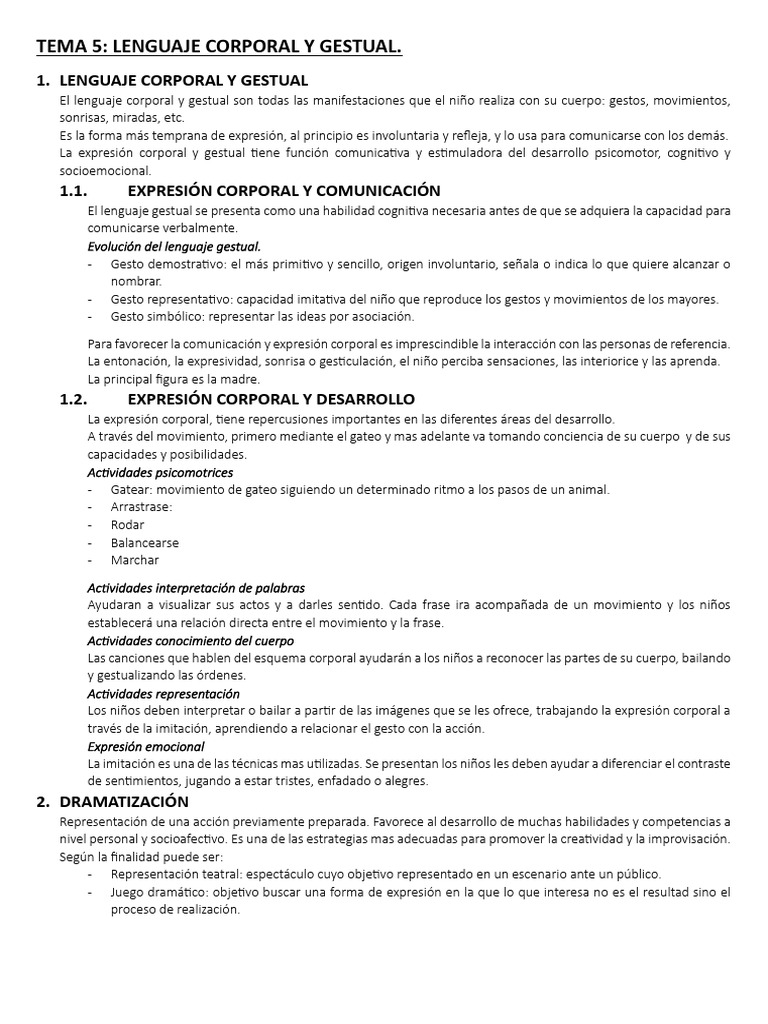 Tema 5 Lenguaje Corporal y Gestual | PDF | Bailes | Teatro