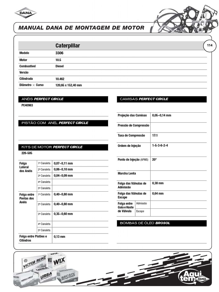 Torque e Aperto Motor Caterpillar 3306 | PDF | Pistão | Tecnologia de ...