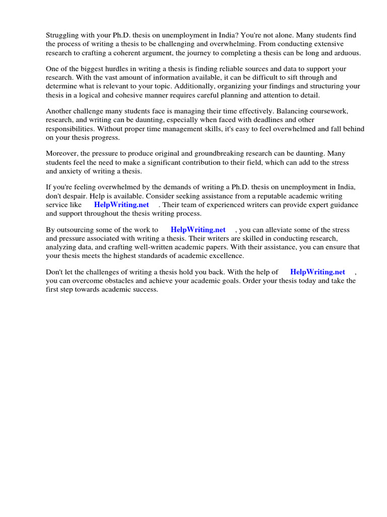 PHD Thesis On Unemployment in India | PDF | Unemployment | Entrepreneurship