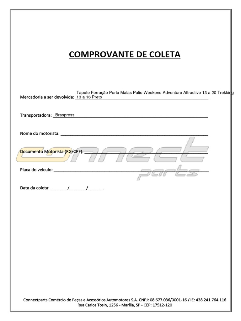 Comprovante de Coleta Braspress | PDF