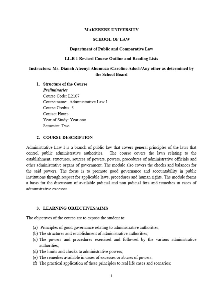 Revised Course Outline For Admn Law 1 2021-22 | PDF | Administrative ...