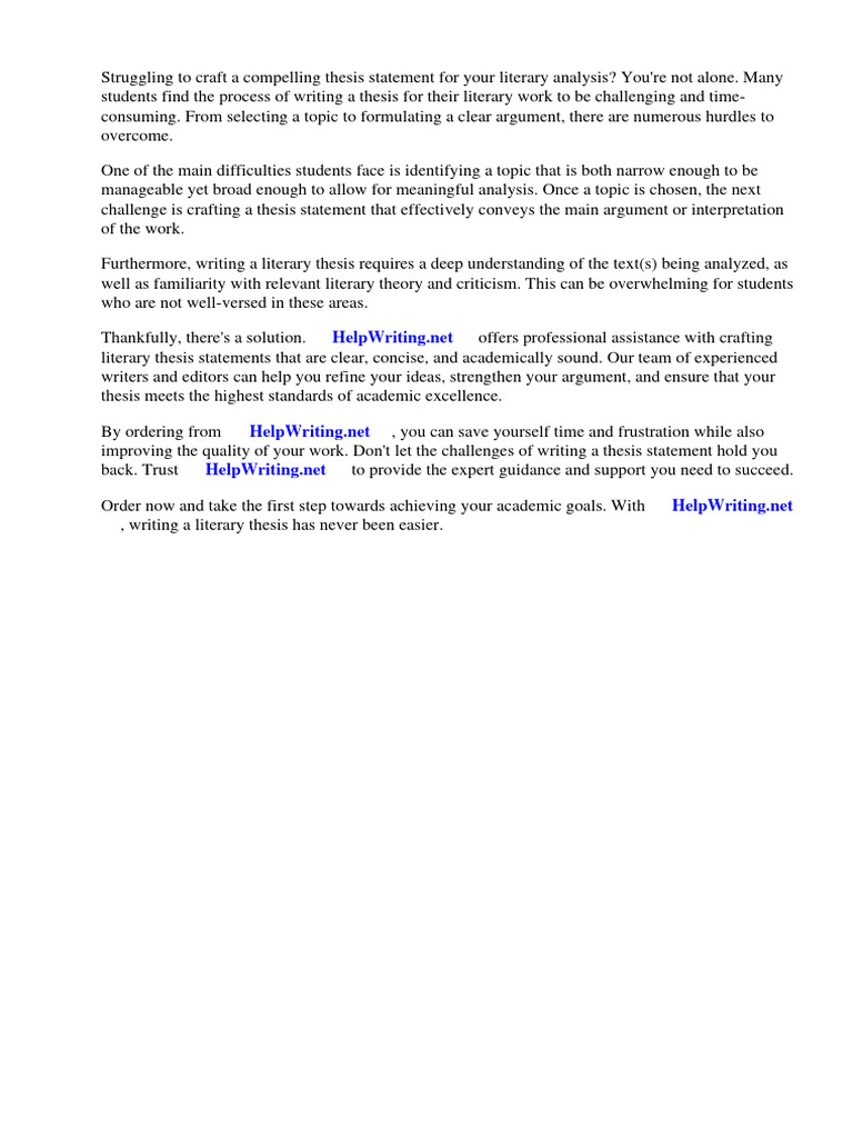 Literary Thesis Statement Worksheet | PDF | Essays | Thesis