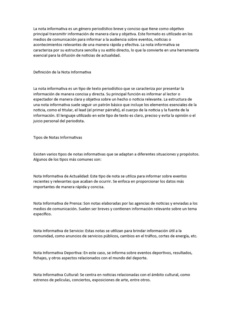Definición y Tipos de Notas Informativas | PDF | Credibilidad | Información
