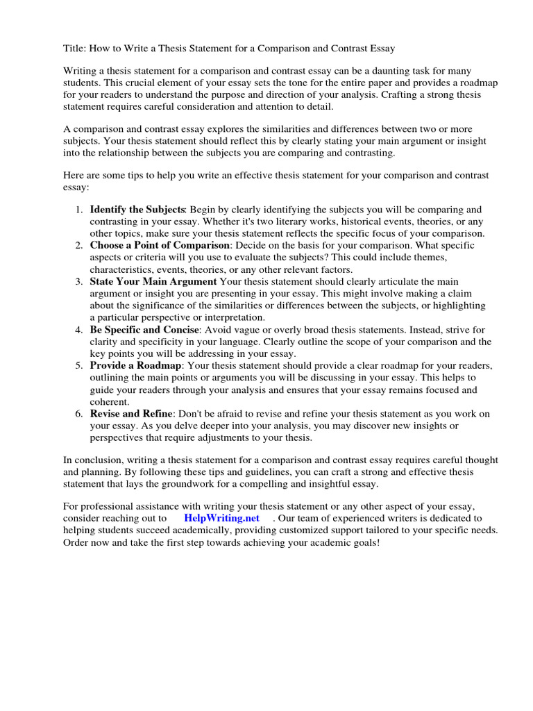 How To Write A Thesis Statement For A Comparison and Contrast Essay ...